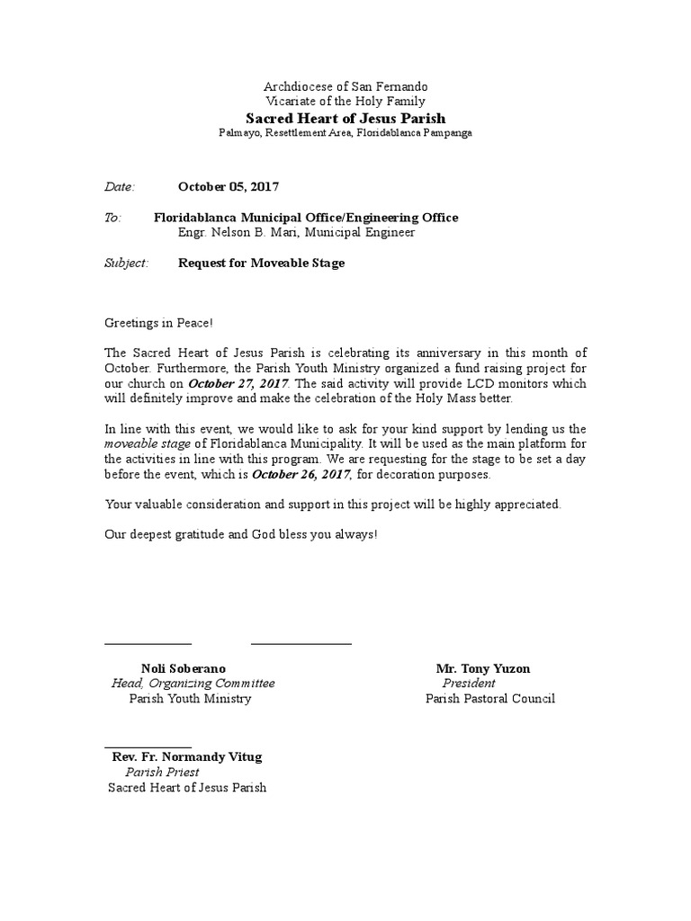 Request for Moveable Stage for Parish Event | PDF