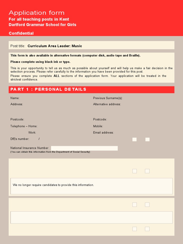 3 956 Application Form Teaching Post | PDF | Disability