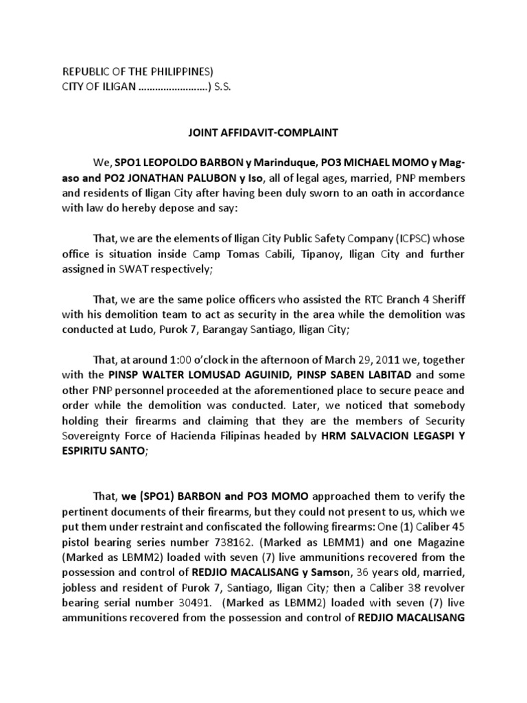 Joint Affidavit-Complaint | PDF | Law Enforcement | Crime & Violence