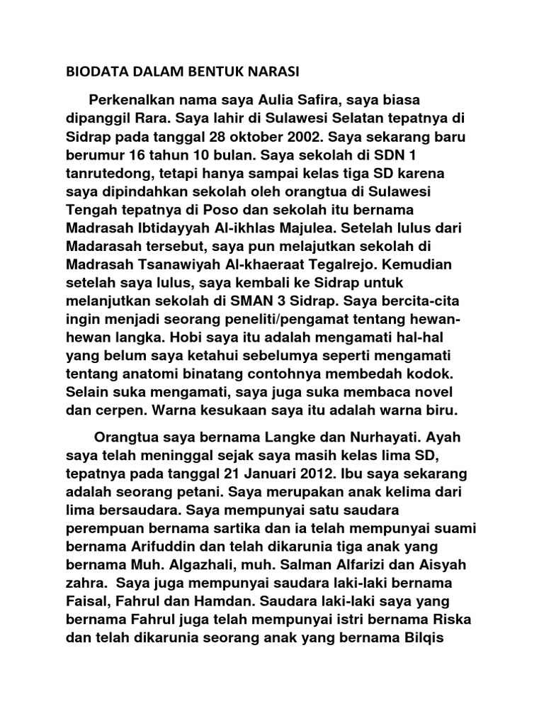 Biodata Dalam Bentuk Narasi | PDF | Puisi