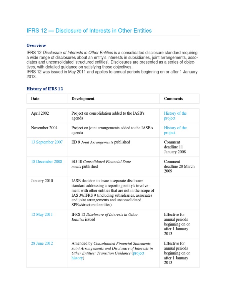 IFRS 12 Disclosure of Interests in Other Entities | PDF | International ...