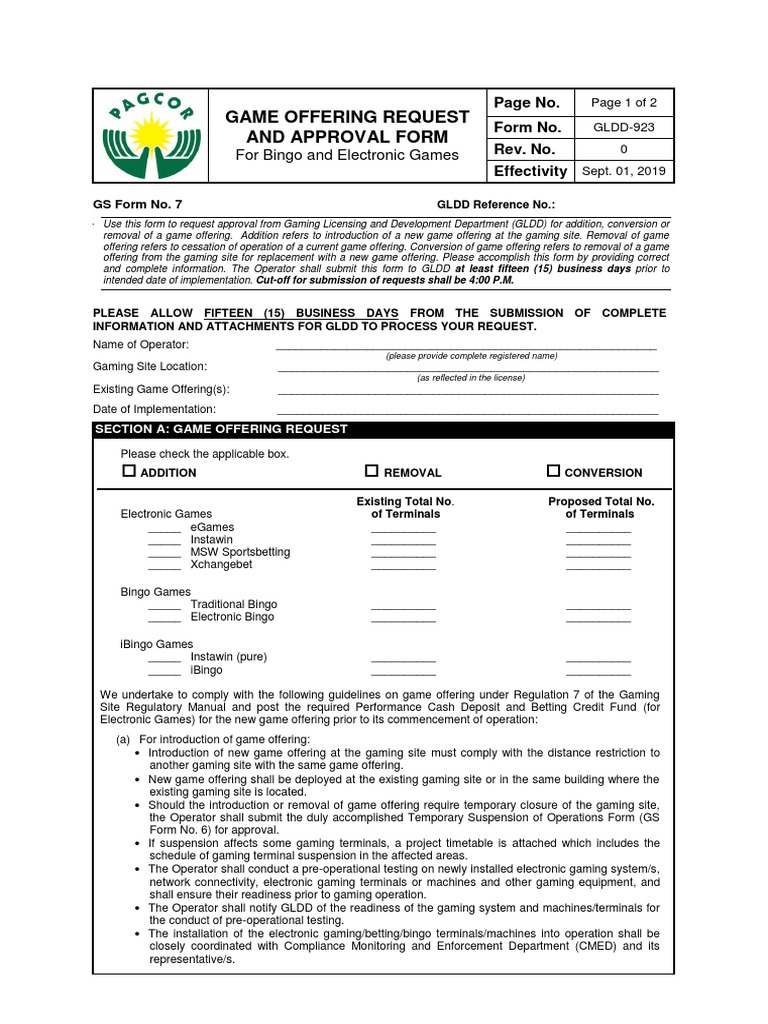 GS Form No. 7 - Game Offering Request and Approval Form | PDF ...