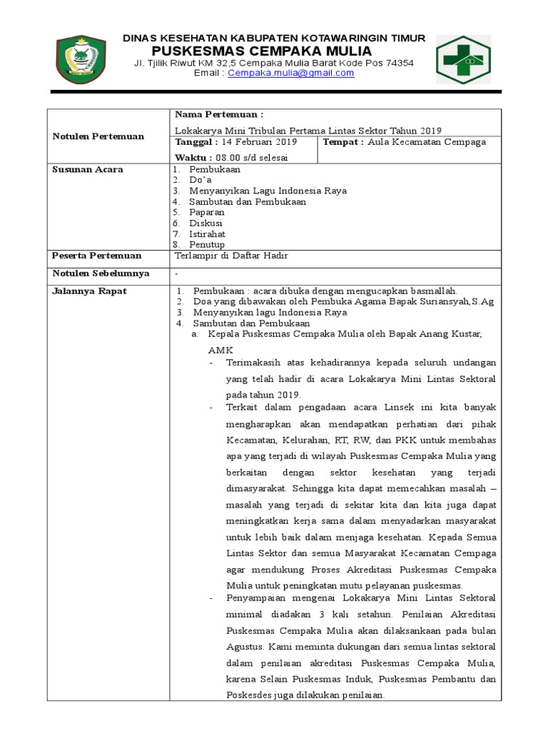 Notulen Rapat Lokmin Tribulan Pertama Linsek PKM CM | PDF