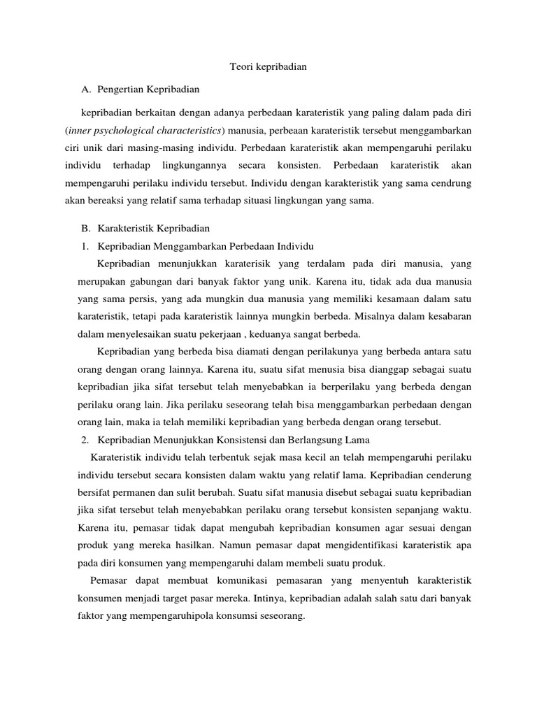 Teori Kepribadian Dan Pemasaran Pdf