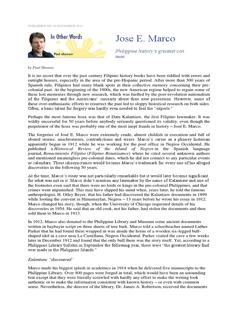 Jose E. Marco: Philippine History's Greatest Con Man | PDF | Philippines