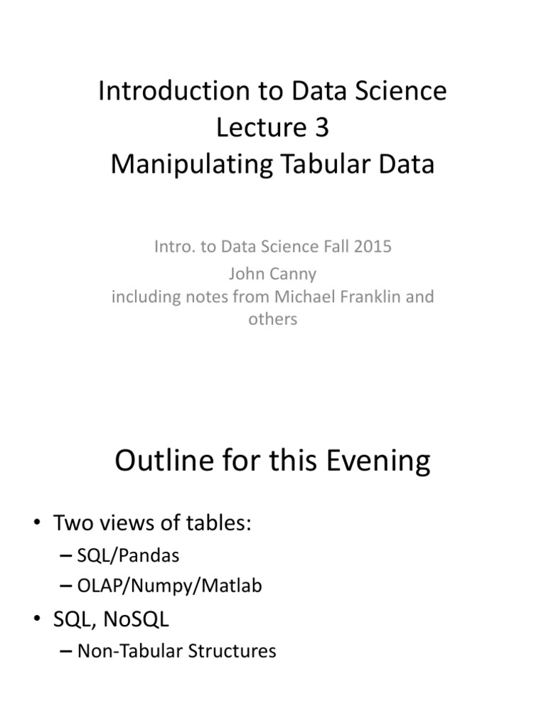 Introduction To Data Science Manipulating Tabular Data | PDF | Relational Database | Sql