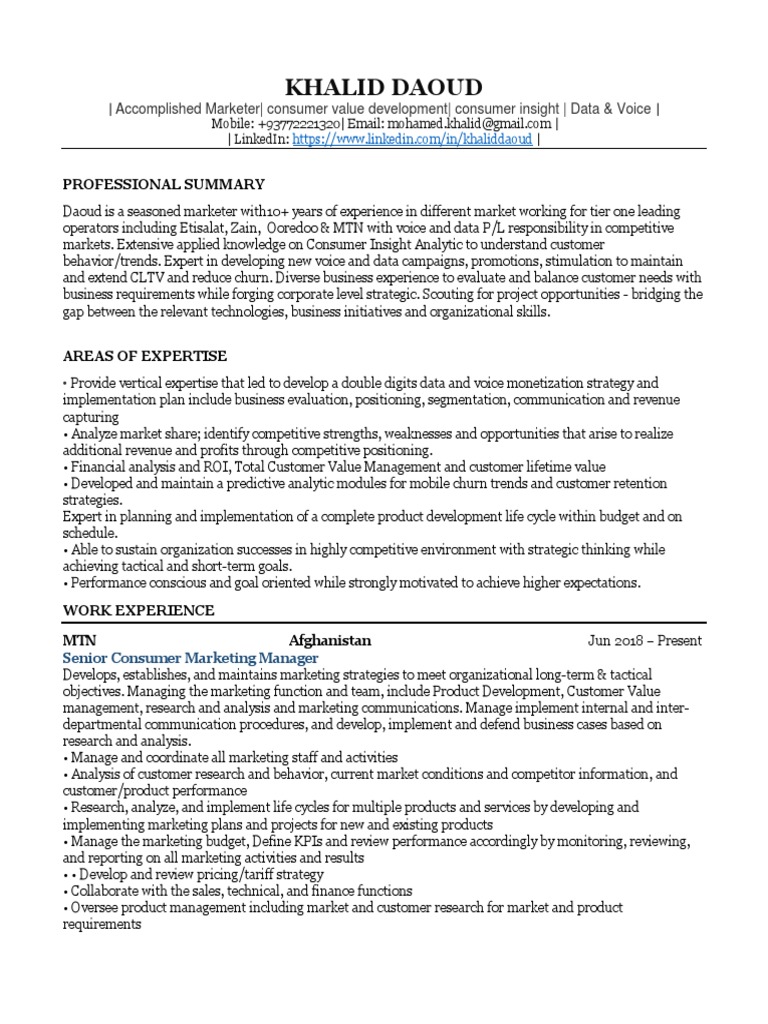 CV Khalid Daoud | PDF | Marketing Strategy | Strategic Management