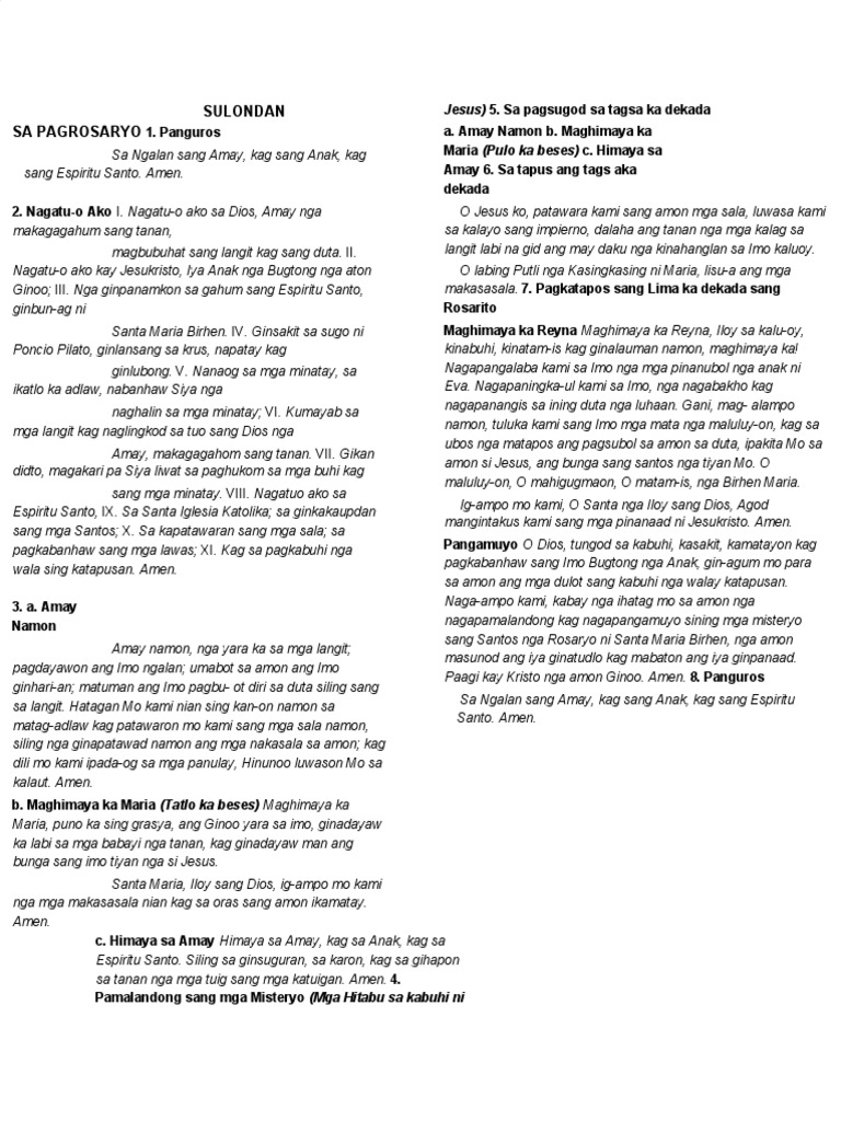 Sulondan Sa Pagrosaryo Hiligaynon Rosary PDF | PDF
