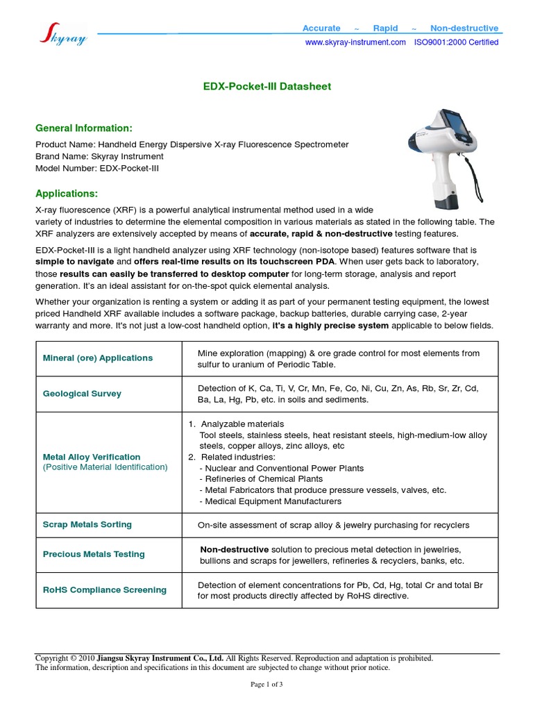 EDX Pocket III Datasheet | PDF | Metals | Physical Sciences
