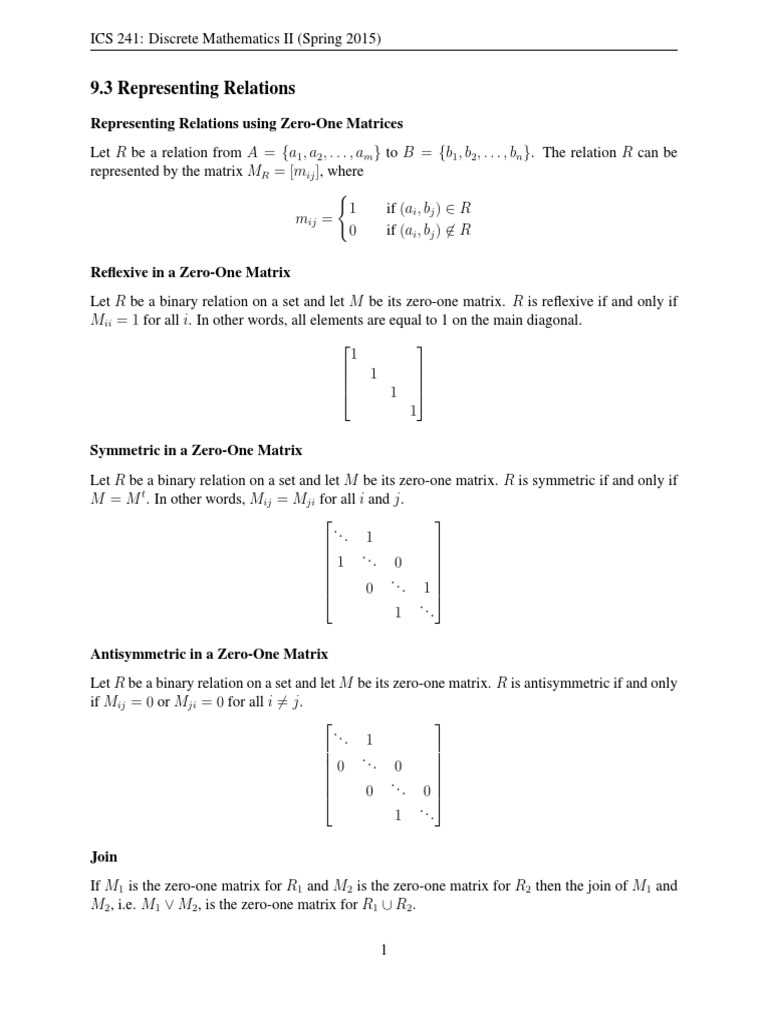 ICS 241 Discrete Math Relations Zero-One Matrices | PDF | Vertex (Graph ...