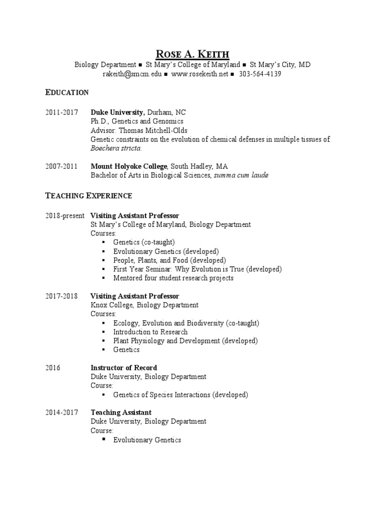 Keith CV Sept 19 | PDF | Evolution | Duke University