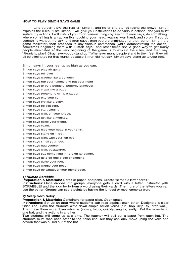 How to play the classic game Simon Says | PDF