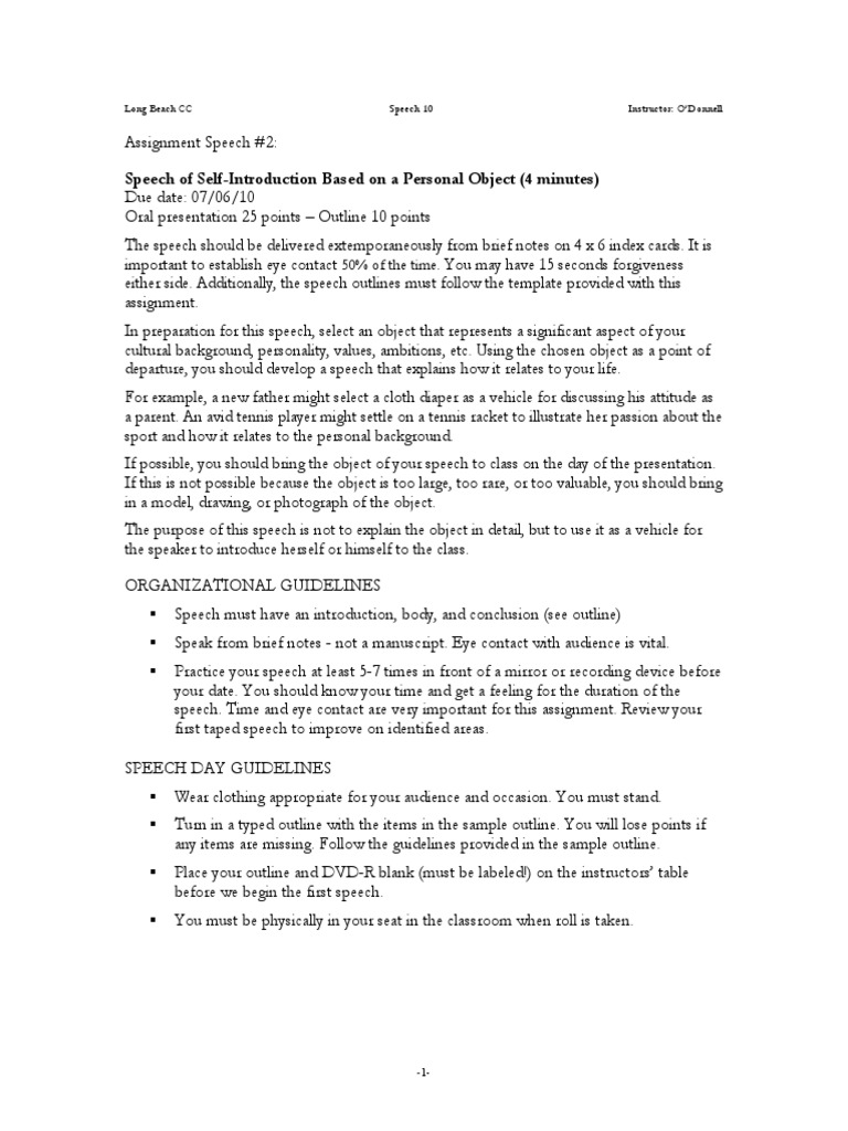 Self-Introduction Speech Guidelines | PDF
