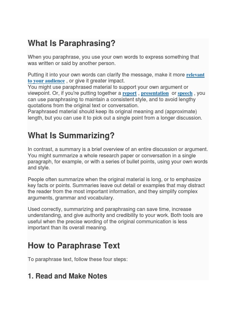 What Is Paraphrasing | PDF | Goal | Conversation