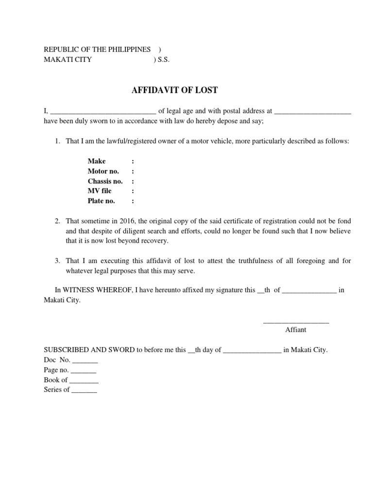 Affidavit of Lost | PDF | Finance & Money Management | Politics