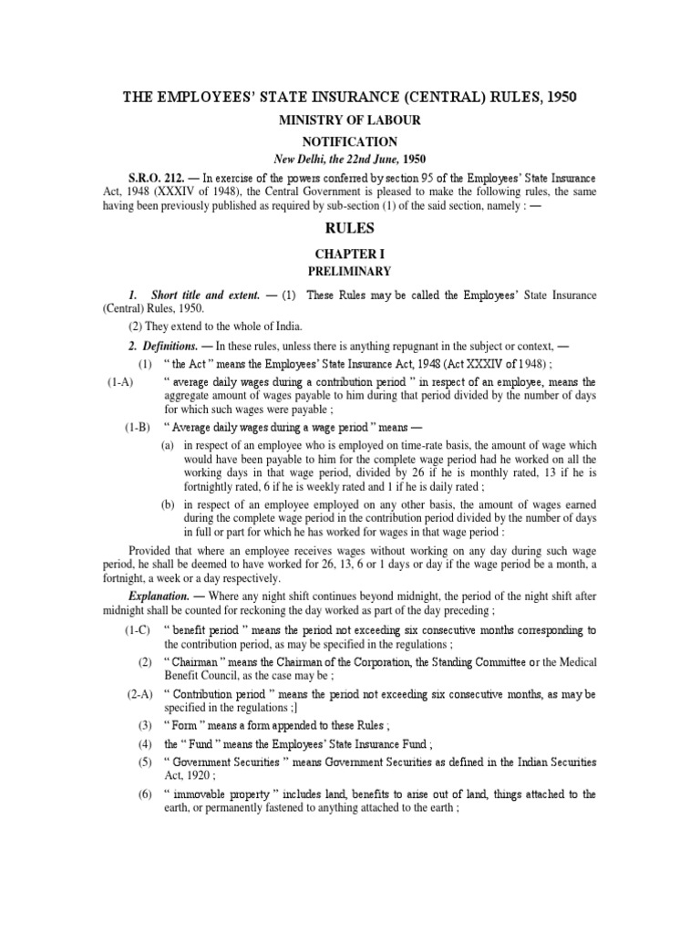 Esic Central Rules | PDF | Banks | Expense