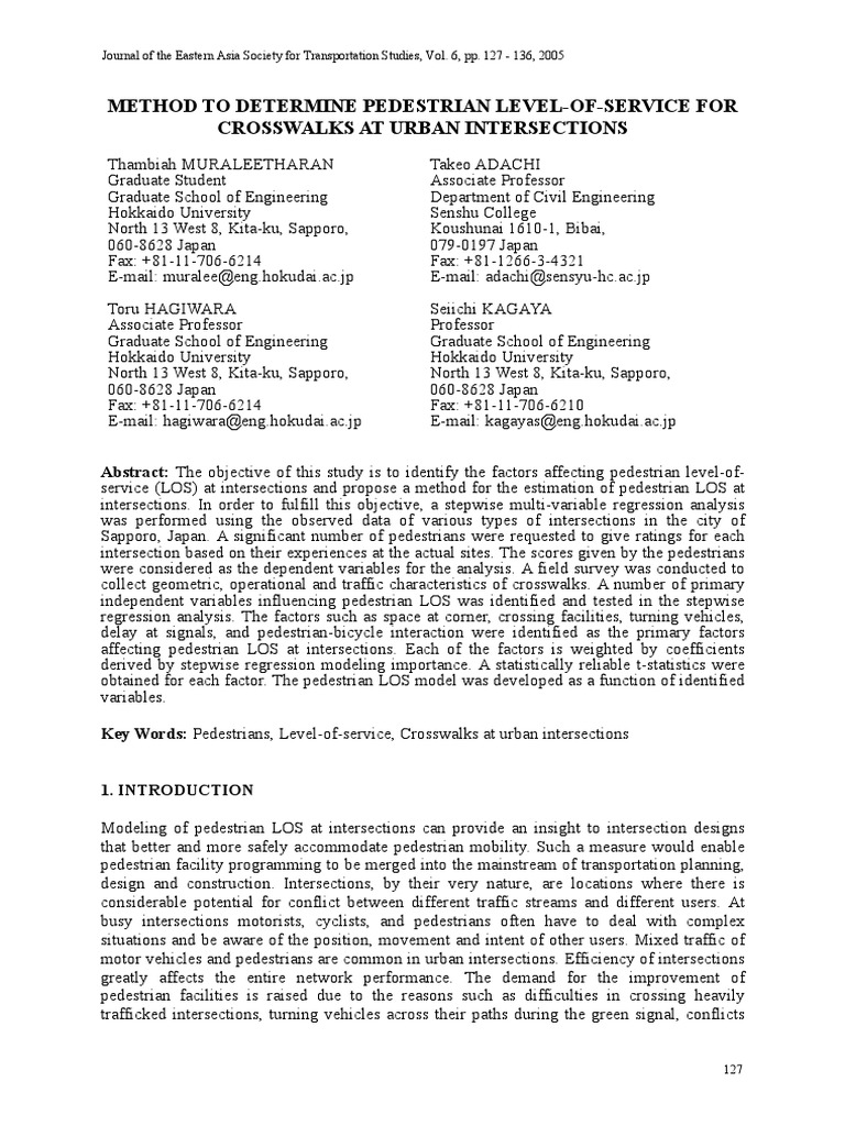 Method To Determine Pedestrian Level-Of-Service For Crosswalks at Urban Intersections | PDF ...