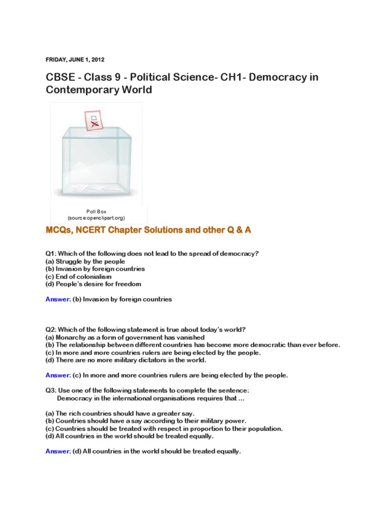 Democratic Politics Class 10 | PDF | Suffrage | Democracy