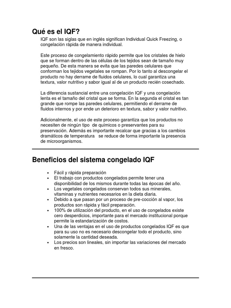 Qué Es El IQF? | PDF | Vegetales | Alimentos