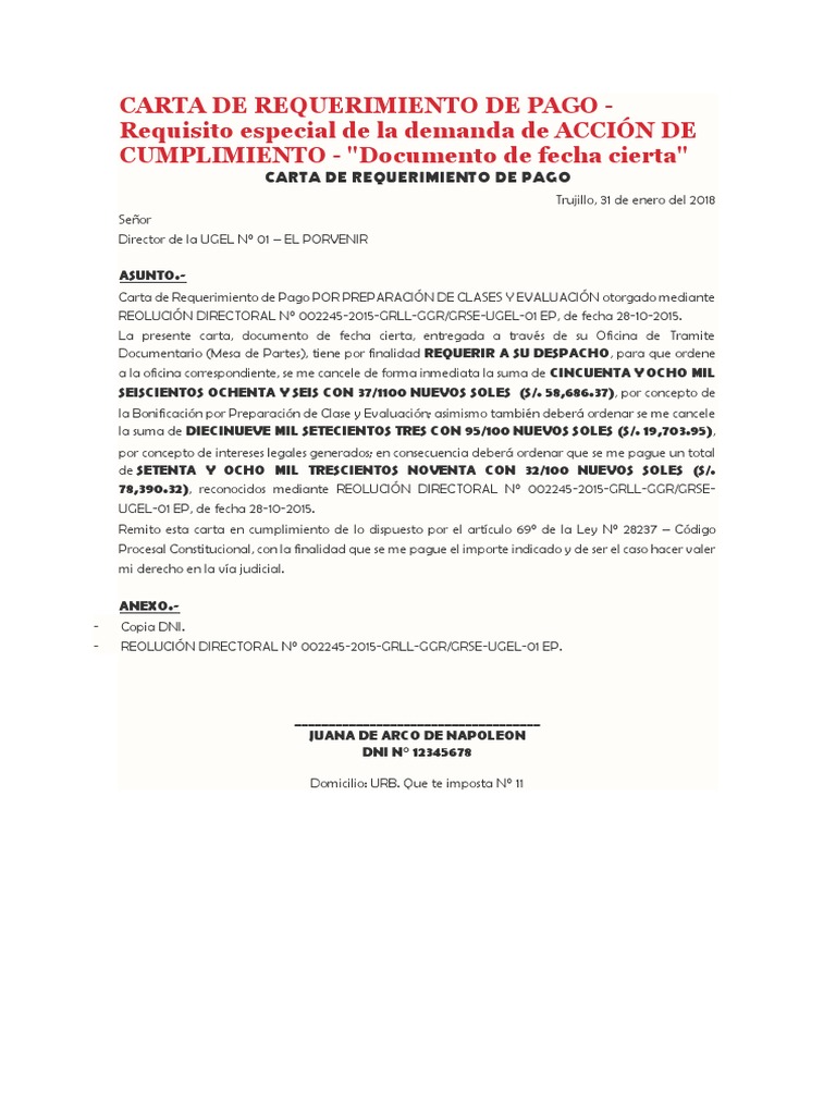 Carta de Requerimiento de Pago Laboral | PDF