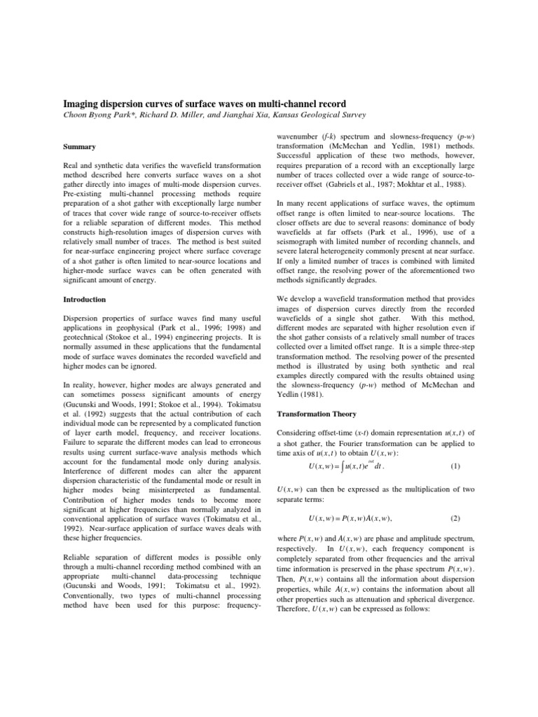 Park Et Al 1998 Imaging Dispersion Curve of Surface Waves On ...