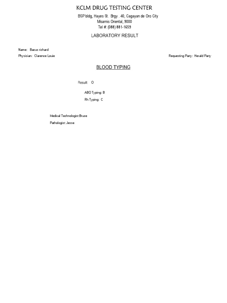 Blood Typing Result | PDF