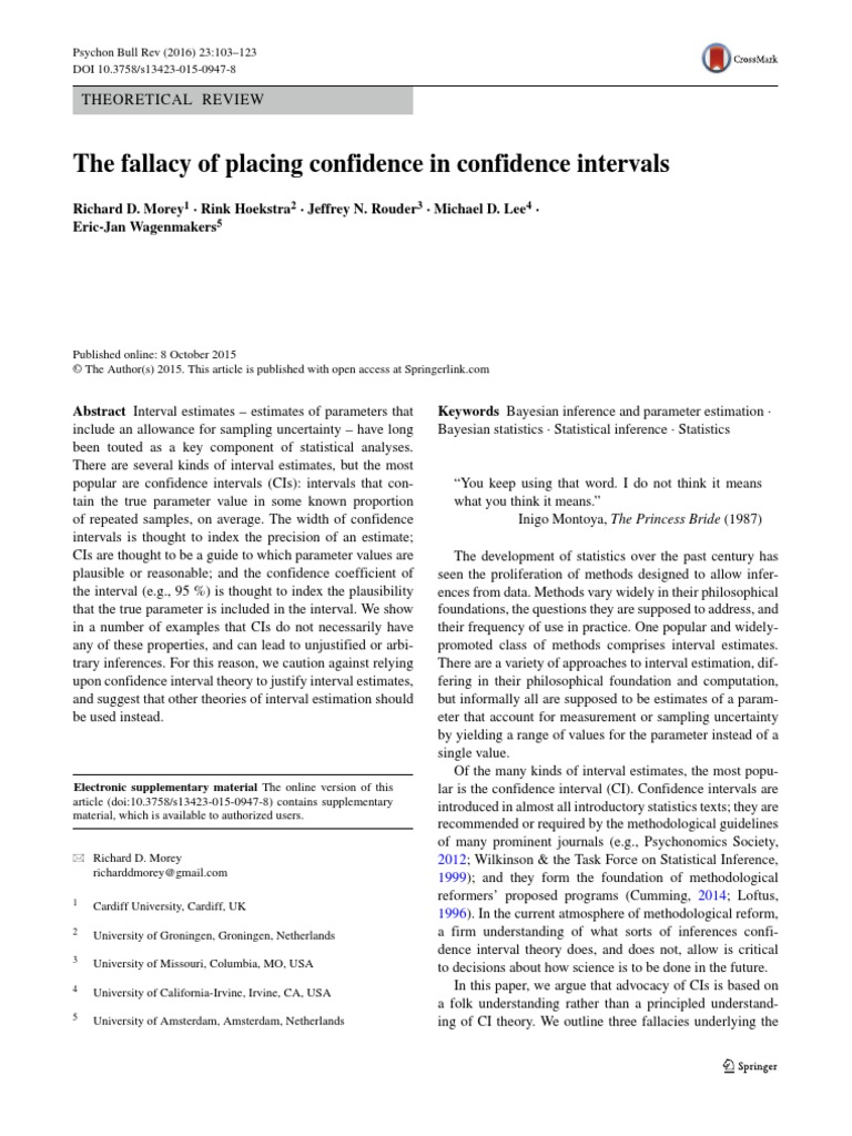 Morey - 2016 - The Fallacy of Placing Confidence Interval | PDF ...