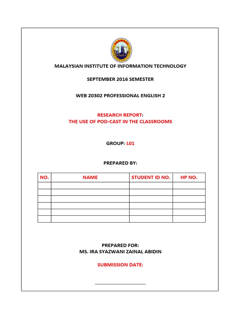 Malaysian Institute of Information Technology September 2016 Semester ...