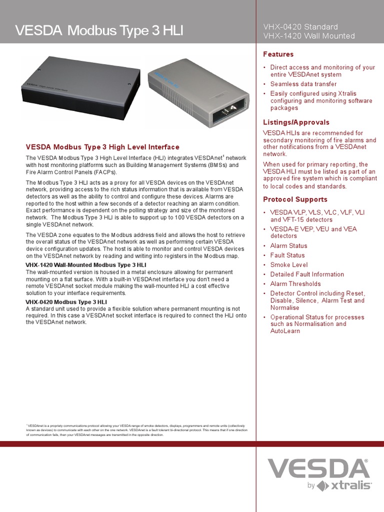 02 VESDA HLI Modbus Protocol VHX-0420 A4 TDS Lores PDF | PDF | Computer ...