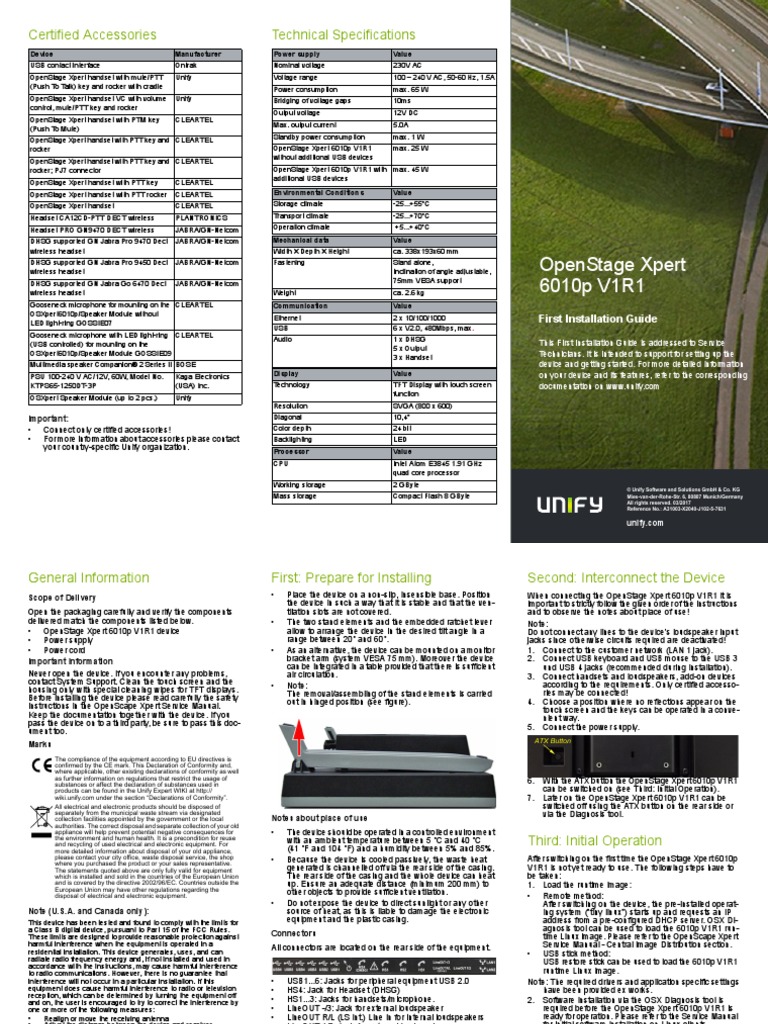 OpenScape Xpert, OpenStage Xpert 6010p, First Installation ...