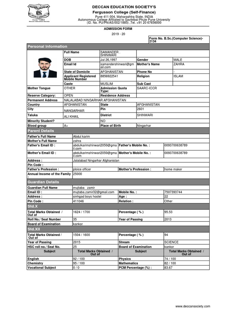 B.Sc. Computer Science Admission Form | PDF | Nangarhar Province ...