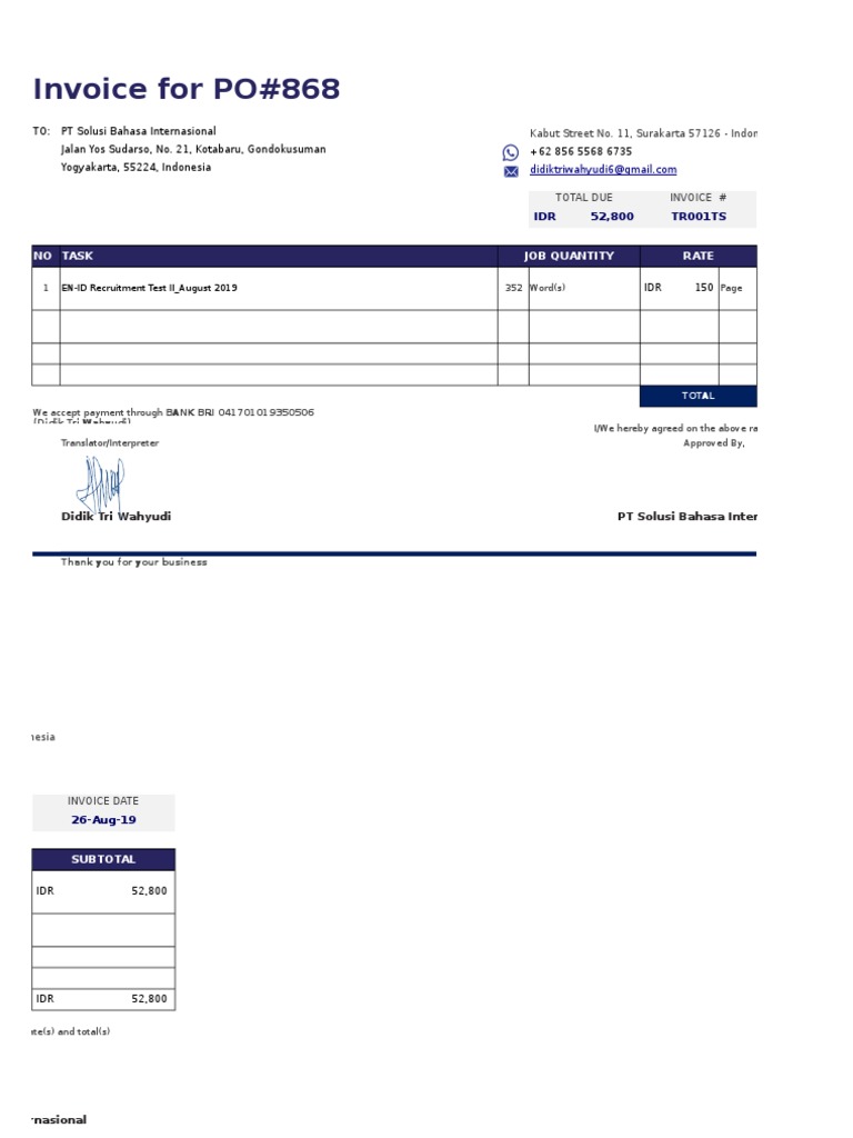 Invoice For PO#868 | PDF