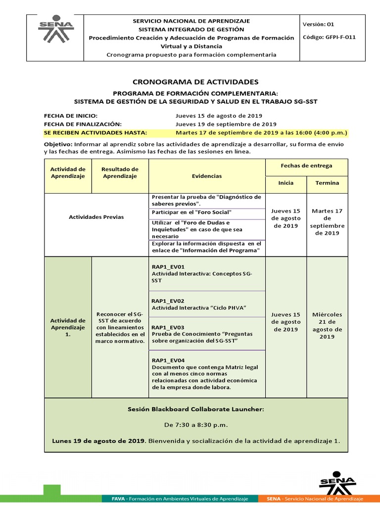Cronograma de Actividades SG-SST | PDF | Aprendizaje | Educación avanzada