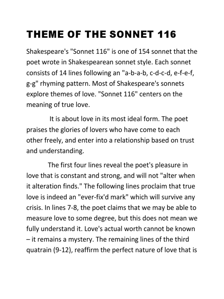 Theme of The Sonnet 116 | PDF | British Poems | Sonnets