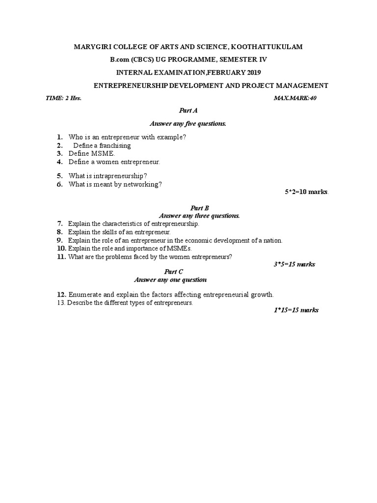 Entrepreneurship Cbcs Fourth Sem Bcom | PDF