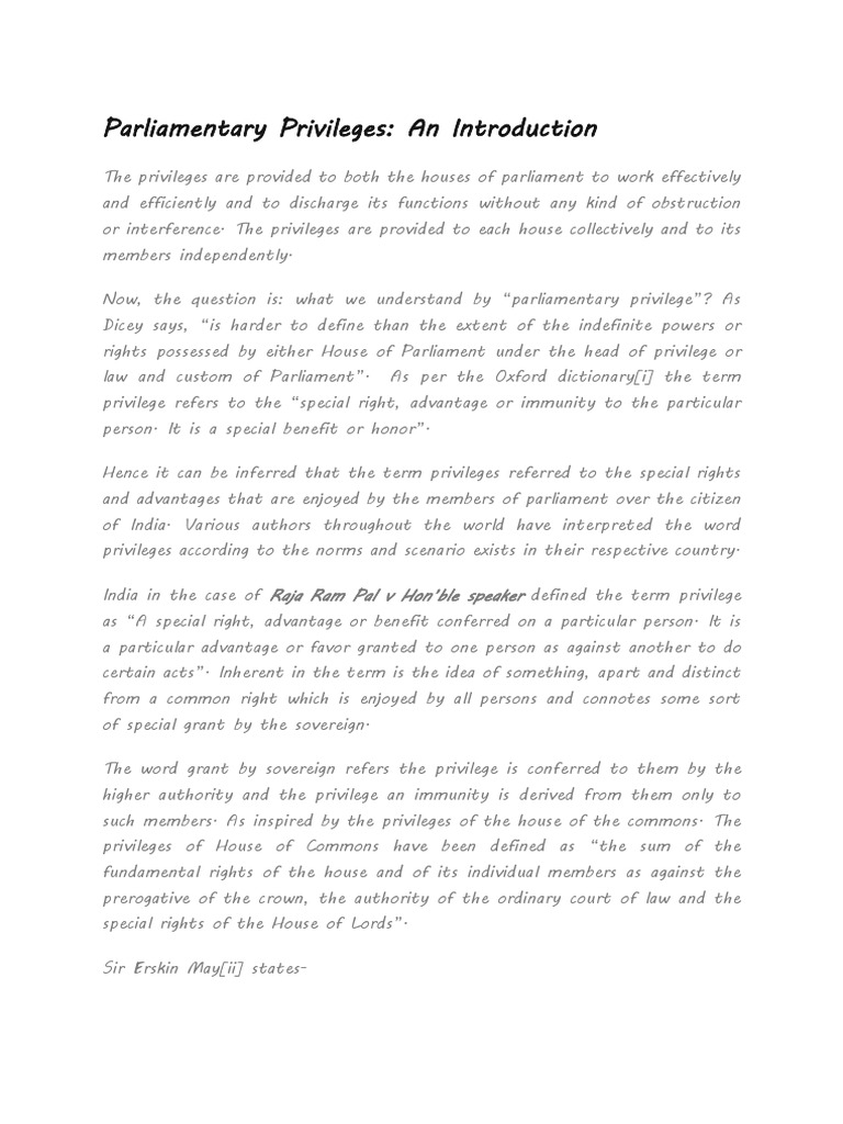 Understanding Parliamentary Privilege: An Examination of Privileges in ...