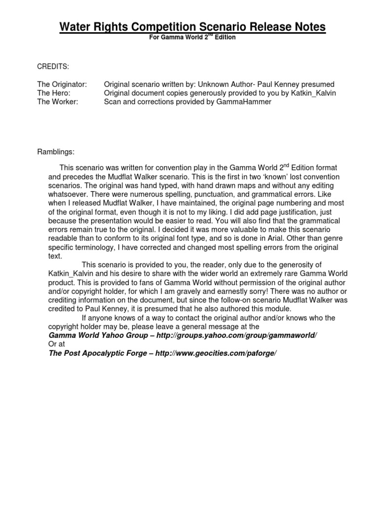 Gamma World - Water Rights | PDF | Ammunition | Cart