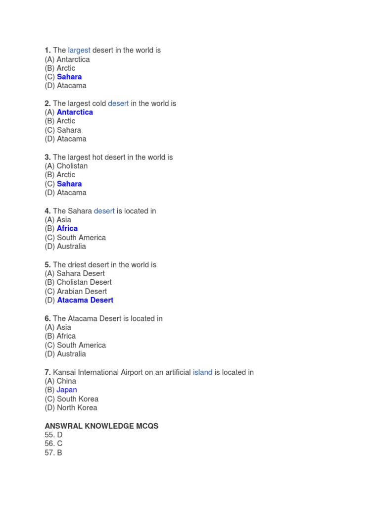 General Knowledge MCQs | PDF | Karachi | Pakistan