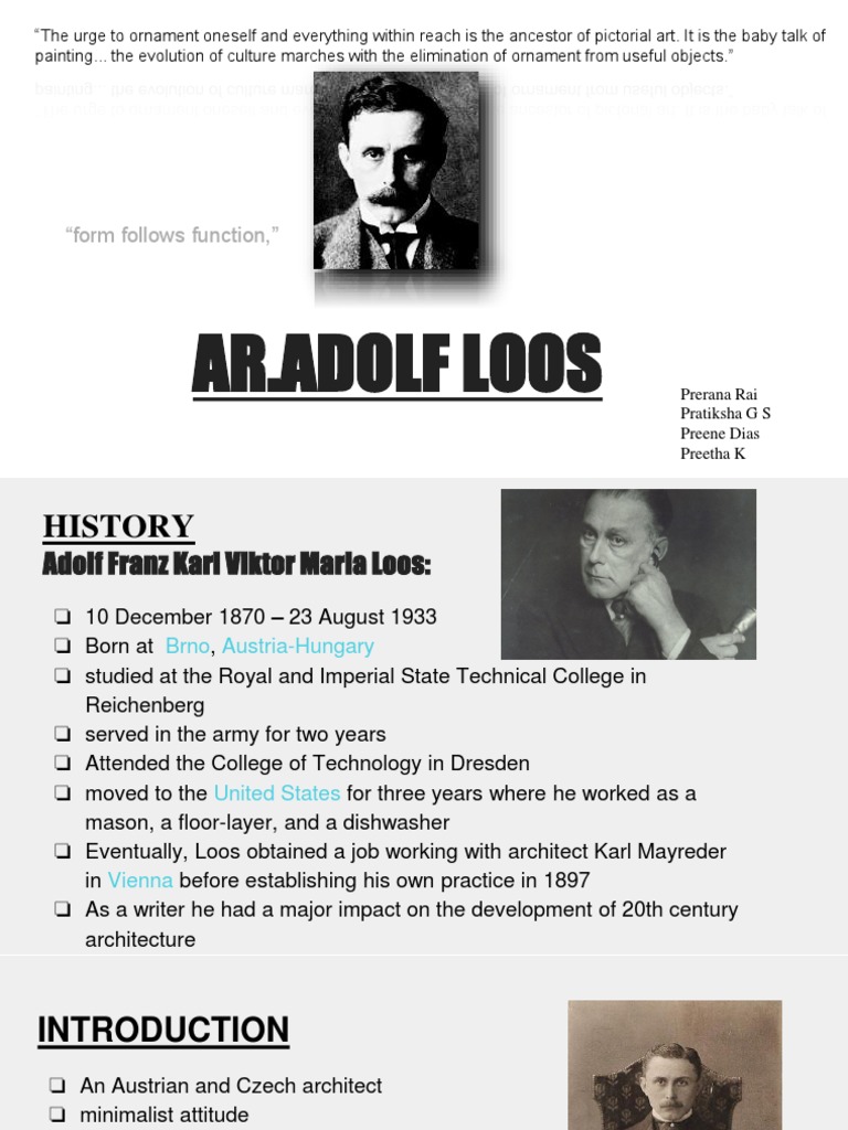 Adolf Loose - Life, Philosophy and Works | PDF | Vienna | Ornament (Art)