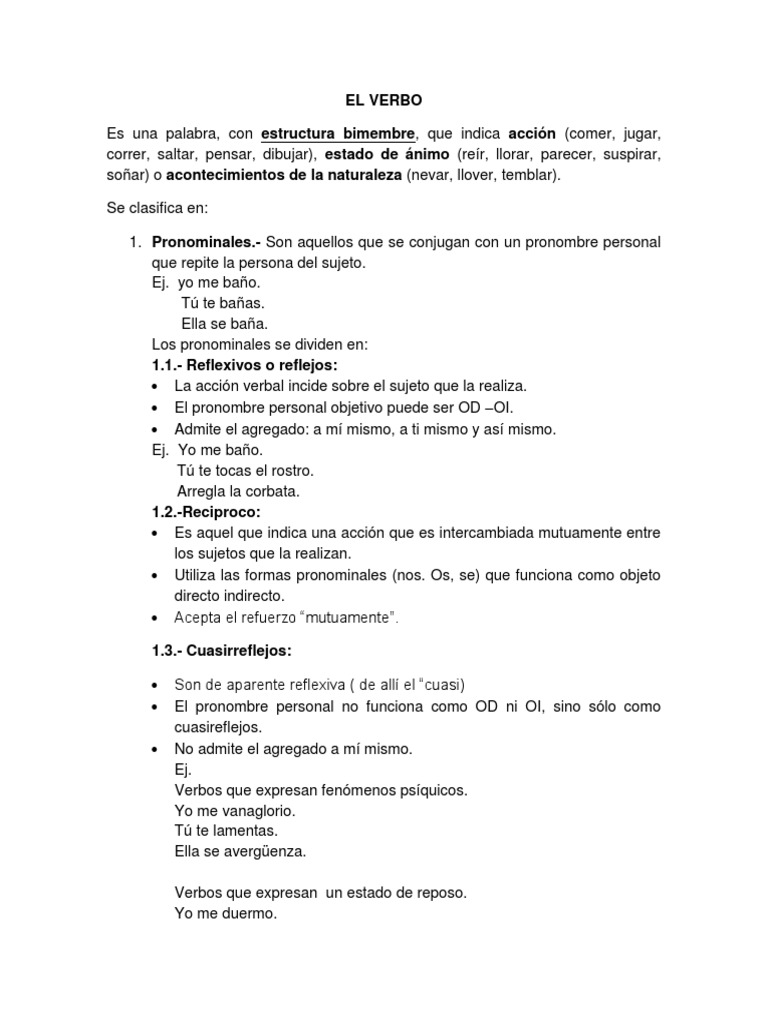 El Verbo | PDF | Verbo | Pronombre