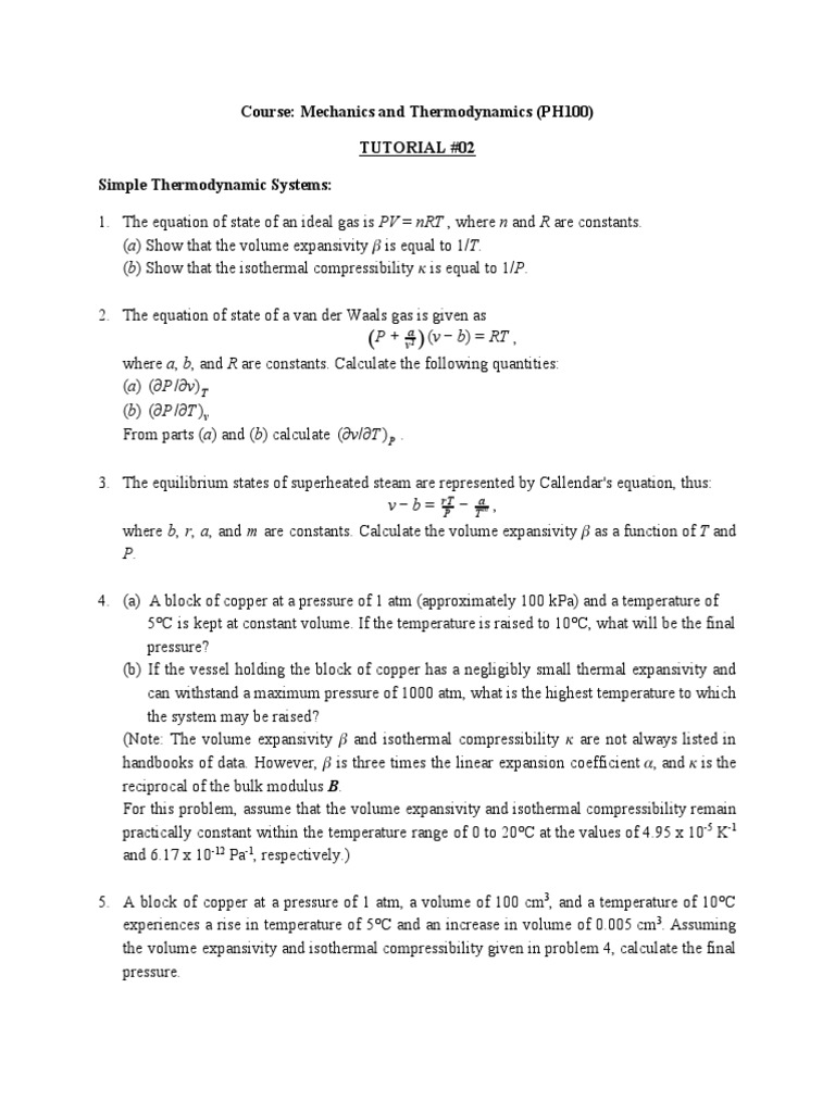 PH100 Tutorial 02 | PDF | Thermal Expansion | Temperature