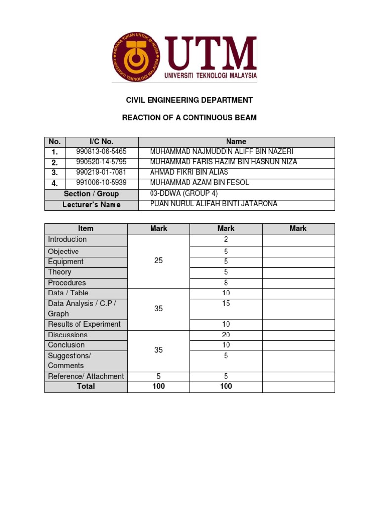Continuous Beam Lab G4 | PDF | Beam (Structure) | Experiment