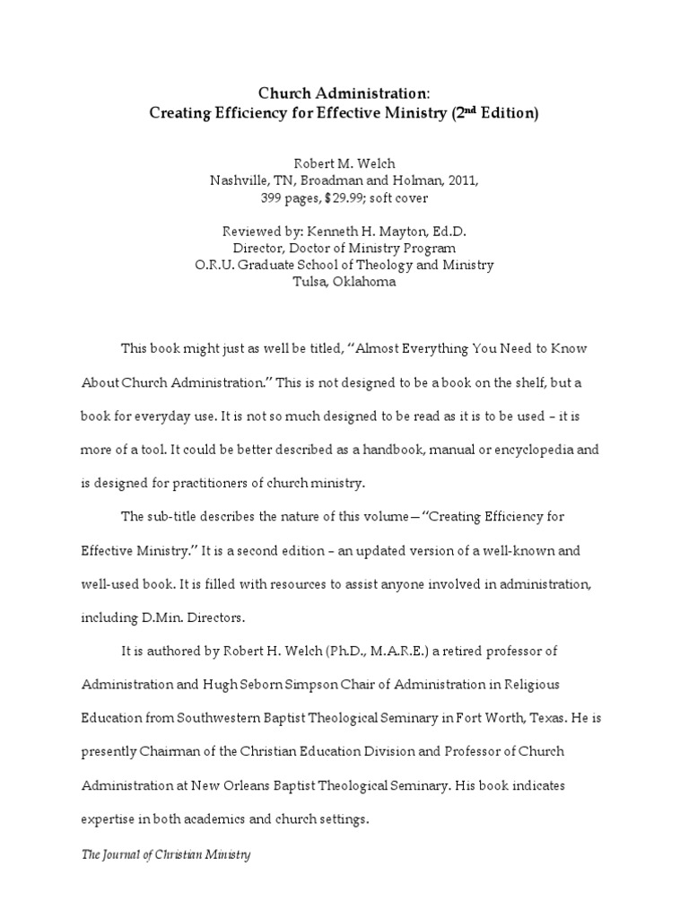 Church Administration: Creating Efficiency For Effective Ministry (2 ...