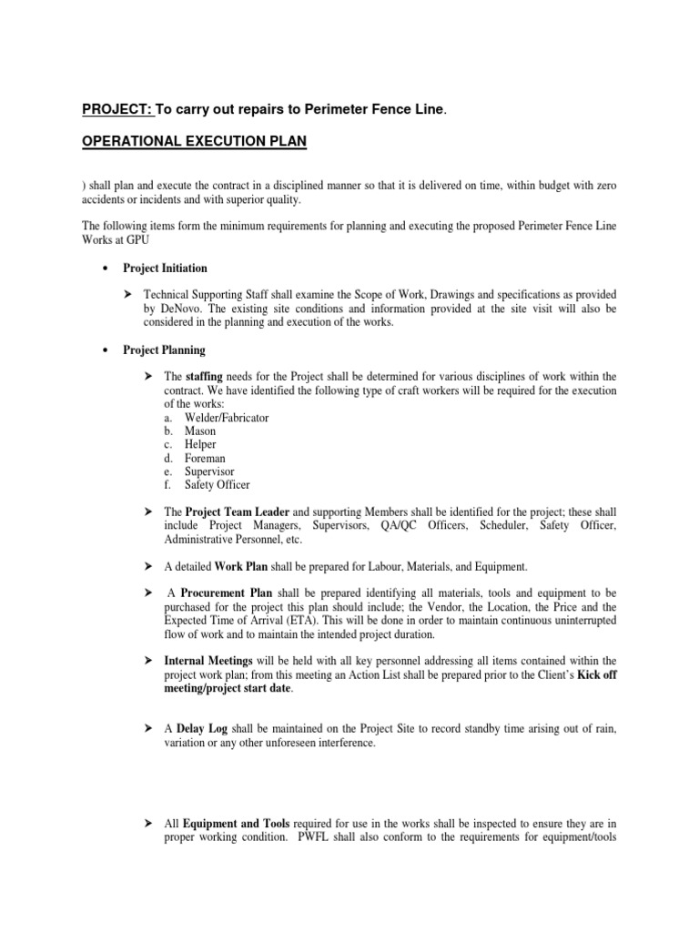 Operational Execution Plan | PDF | Wire | Pipe (Fluid Conveyance)