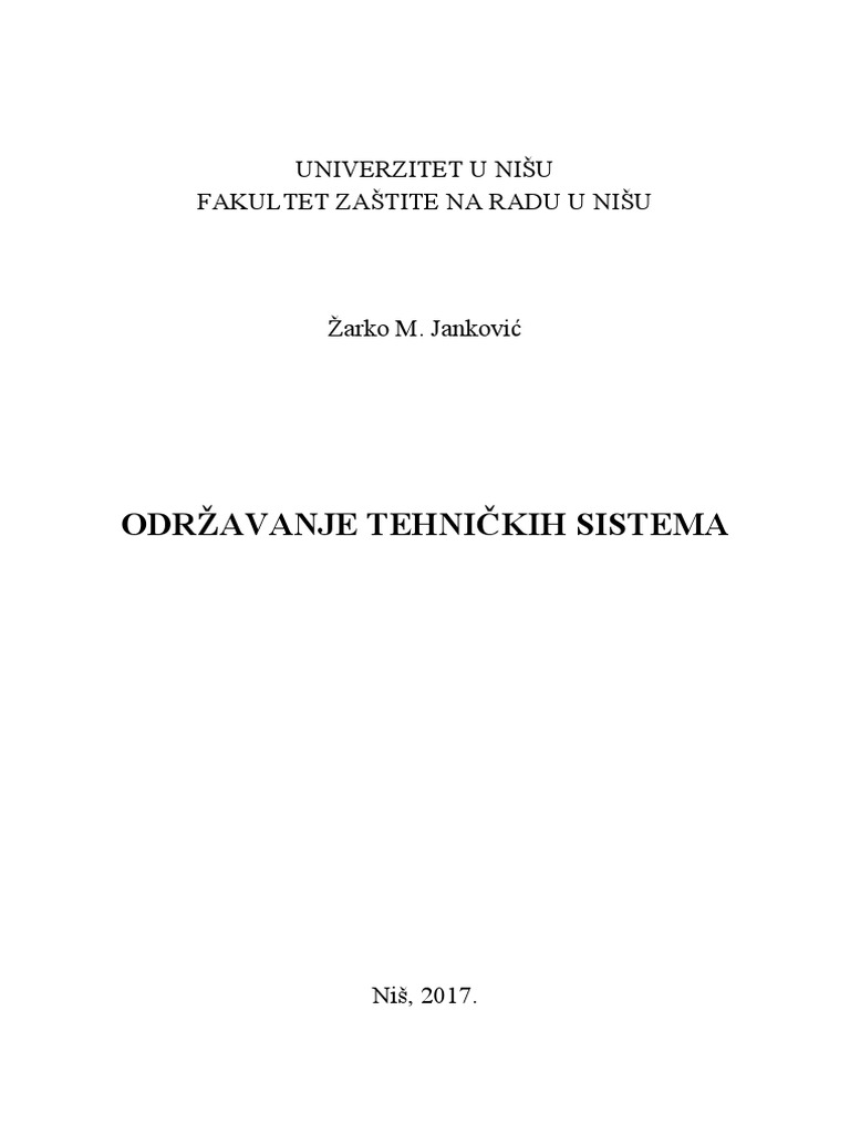 Održavanje Tehničkih Sistema: Univerzitet U Nišu Fakultet Zaštite Na ...