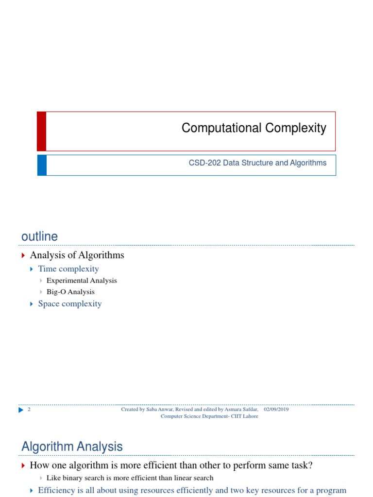 Computational Complexity Csd 202 Data Structure And Algorithms Pdf Time Complexity