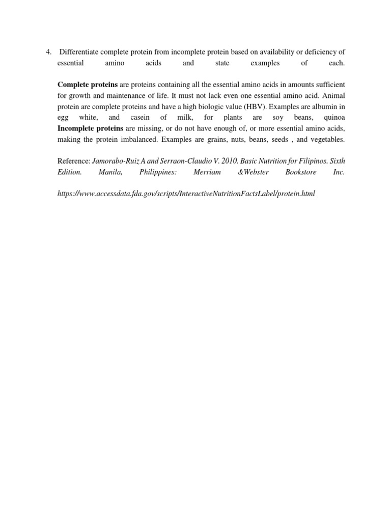 Complete vs Incomplete Proteins Explained | PDF