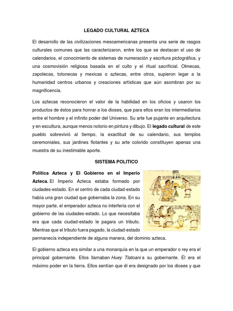 Legado Cultural Azteca | PDF | Imperio Inca | Agricultura