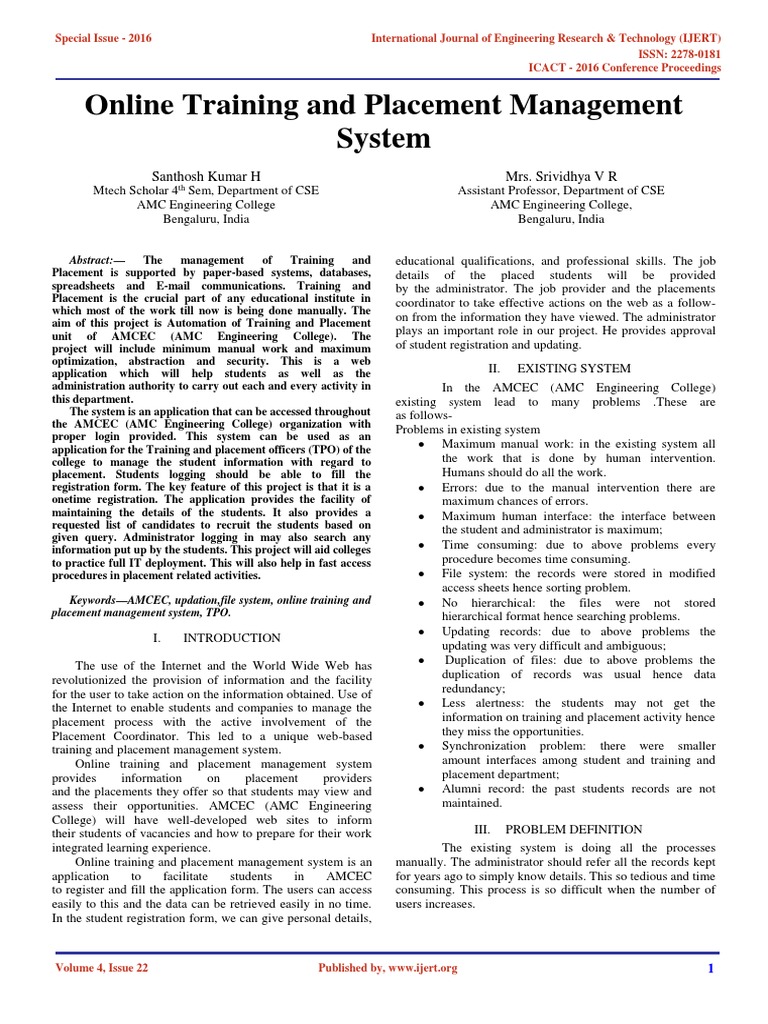 Online Training and Placement Management System IJERTCONV4IS22035 | PDF ...