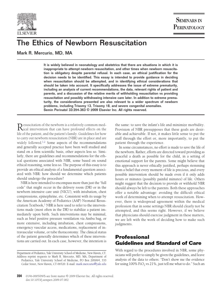 2009 Sem Perinatol The Ethics of Newborn Resuscitation | PDF ...